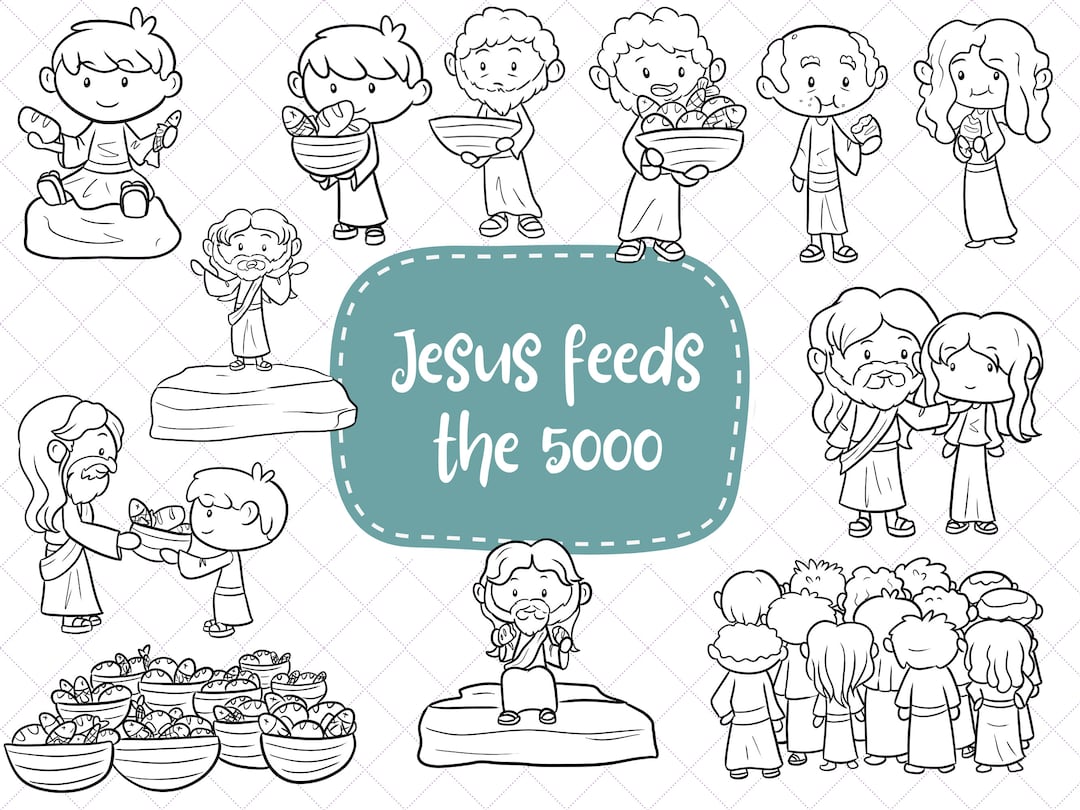 Jesus Feeds 5000 Bible Story Clipart, Bible Characters Clipart, Jesus ...
