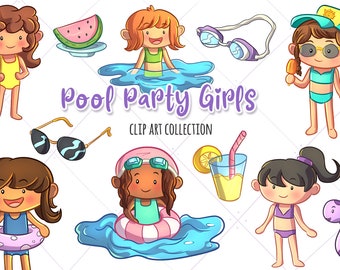 Girls Pool Party Digital Clipart - Etsy UK