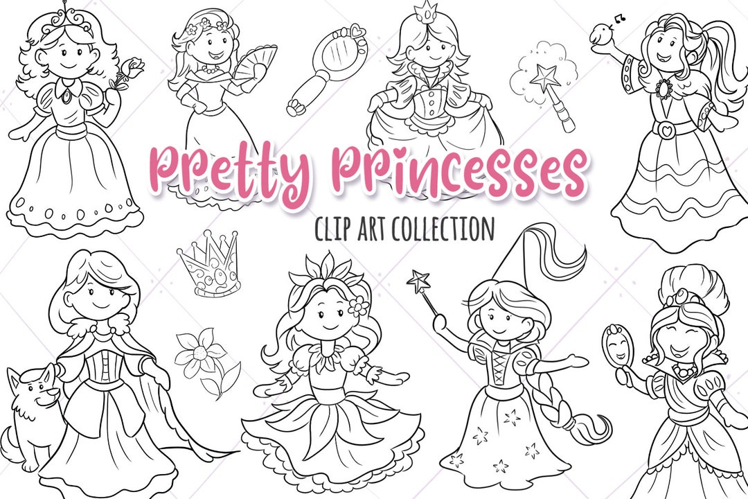 Pretty Princess Fantasy Clip Art Collection, Cute Princesses, Kawaii ...