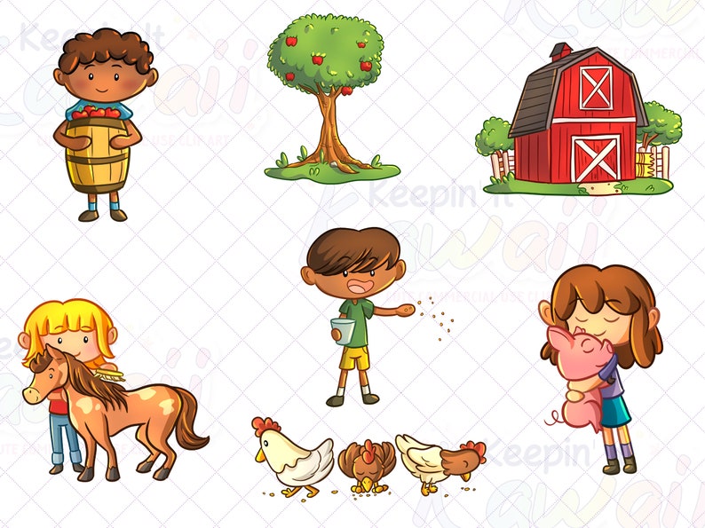 A Day at the Farm Clip Art, Cute Farm Animal Clipart, Farm Animal Kids ...