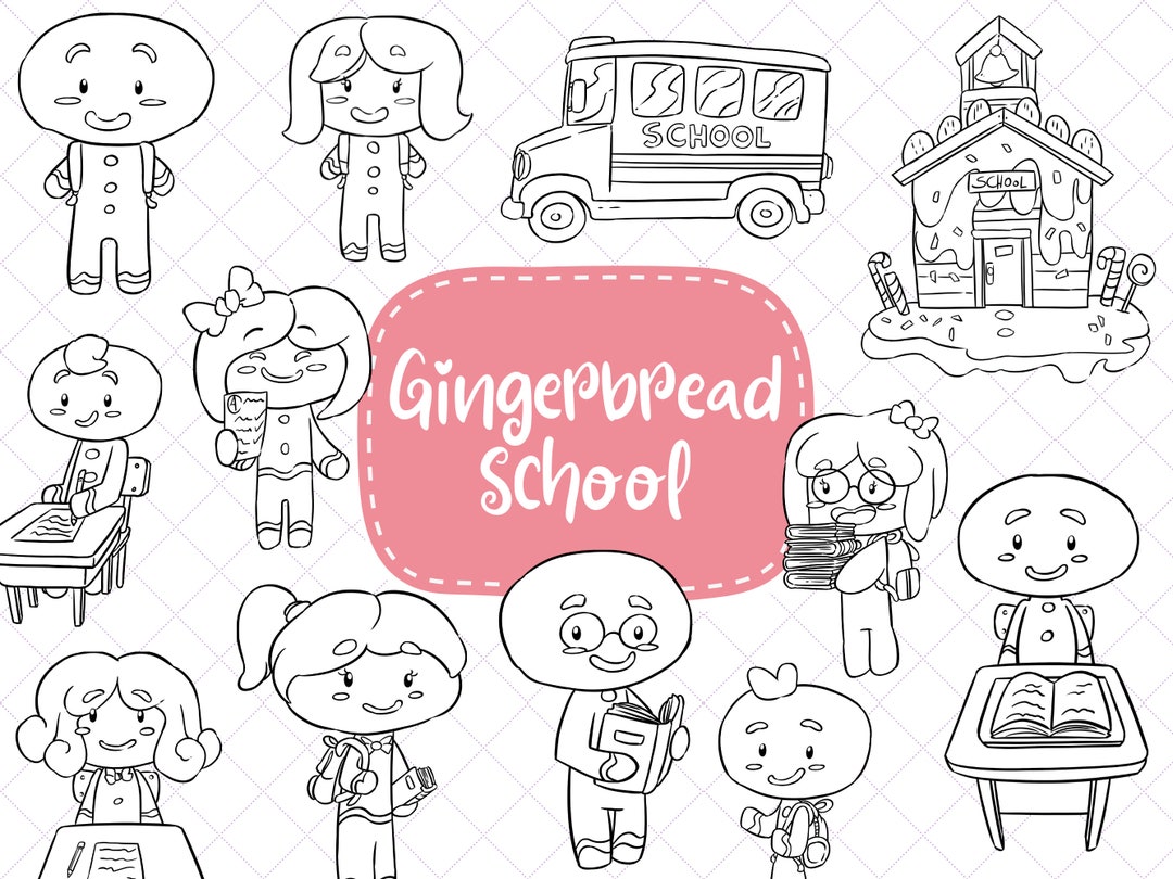 Gingerbread School Clip Art Collection, Christmas Kids Clipart ...