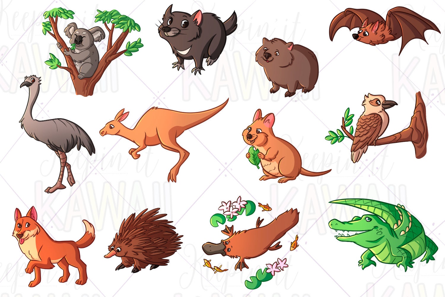 Australian Animals Clip Art, Kawaii Australian Animals, Animal Clip Art ...