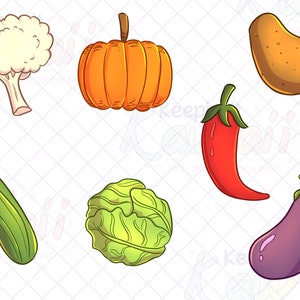 Cute Vegetables Clipart, Farmers Market Clip Art, Kawaii Fruits and ...