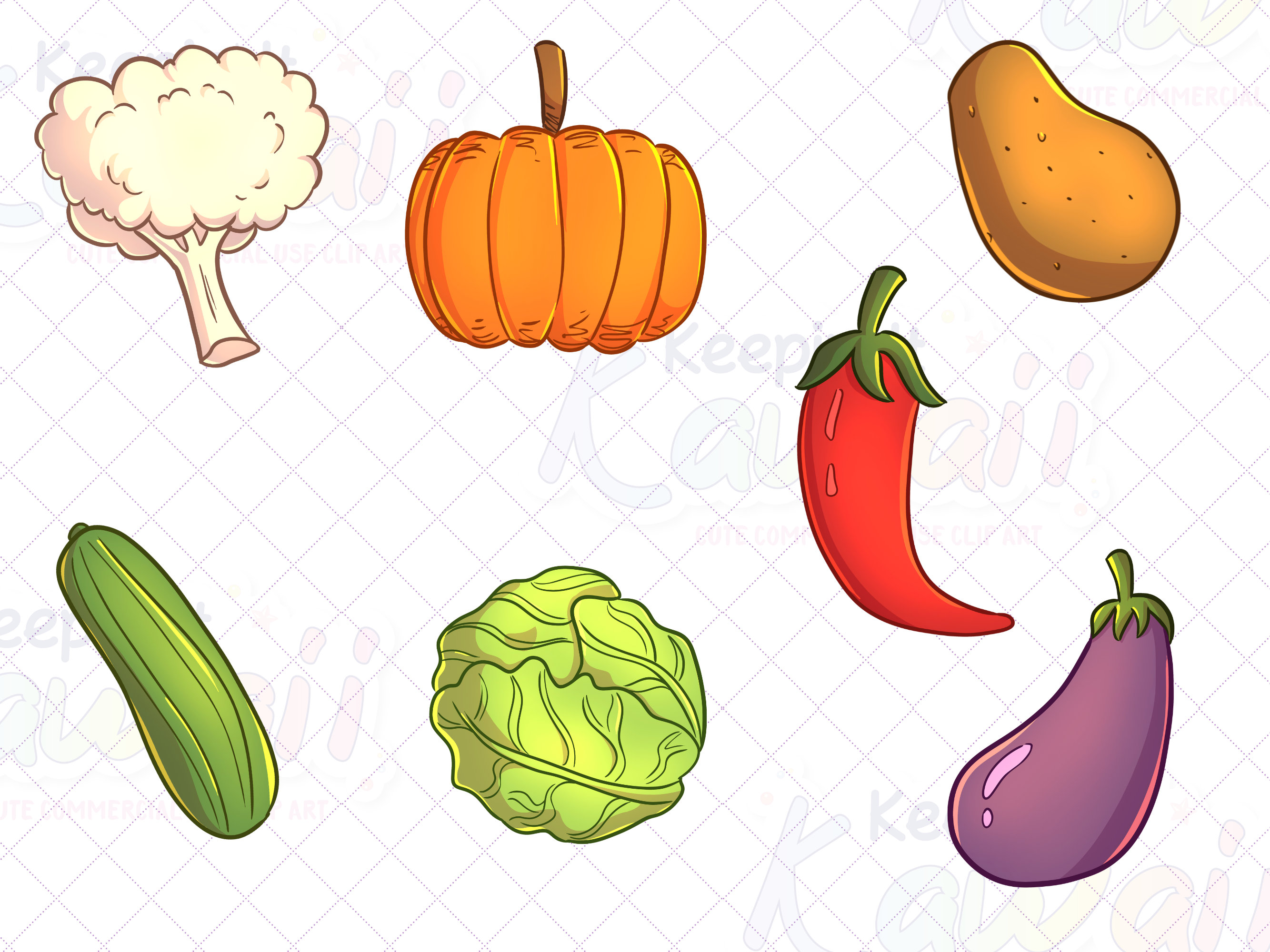 Cute Vegetables Clipart Farmers Market Clip Art Kawaii - Etsy