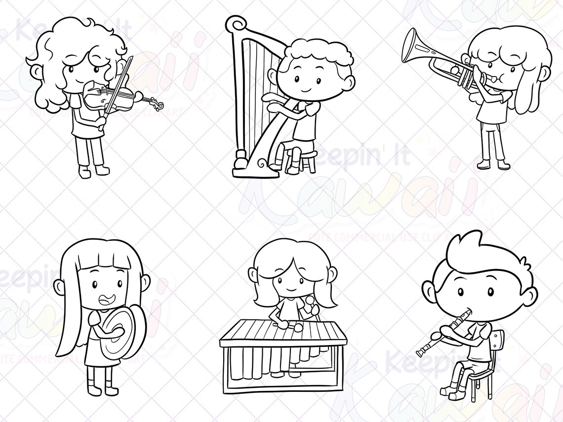 Cute Band Kids Clip Art, Kids Playing Music Clipart, Cute Kids Music ...