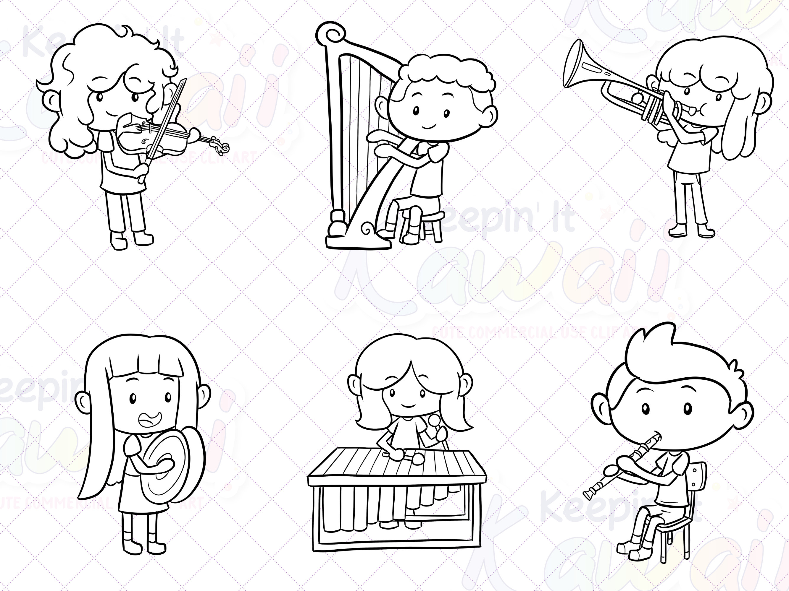 Cute Band Kids Clip Art, Kids Playing Music Clipart, Cute Kids Music ...