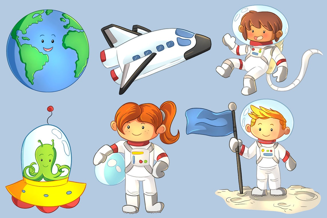Cute Space Kids Clip Art Collection Kids in Space Astronaut - Etsy
