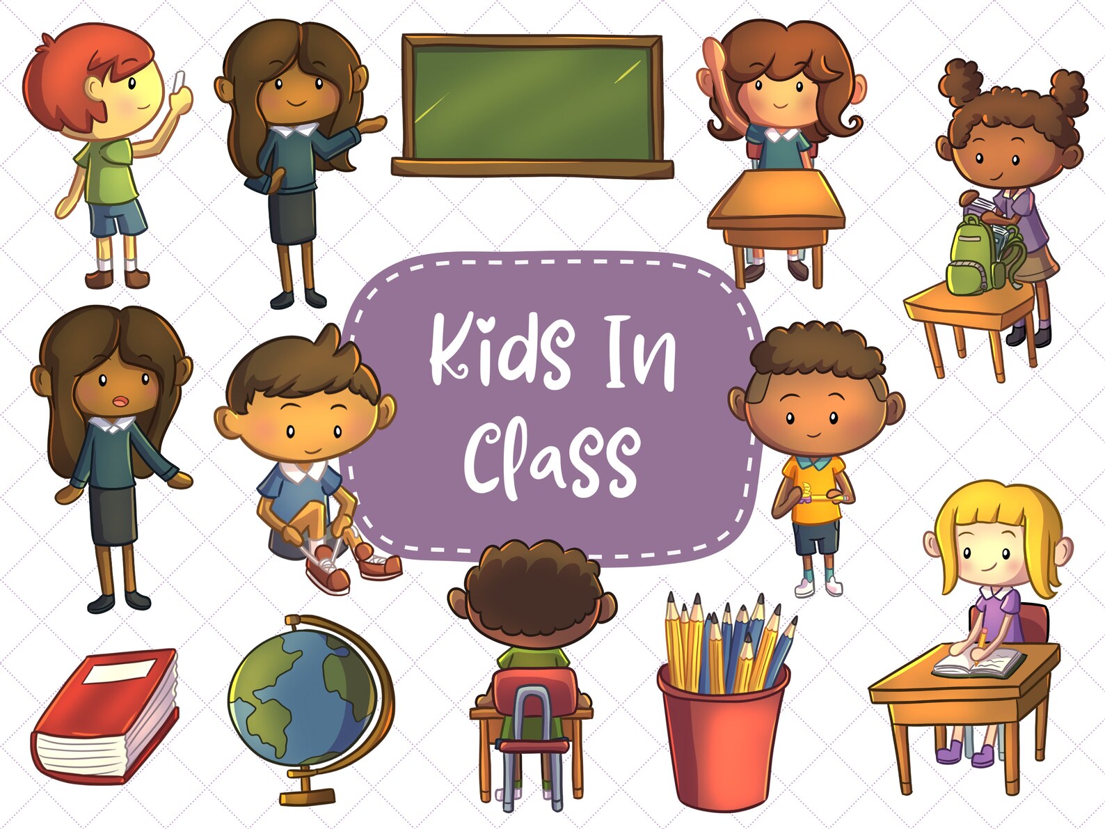 Kids in Class Clipart, Classroom Kids Clip Art, Back to School Clipart ...