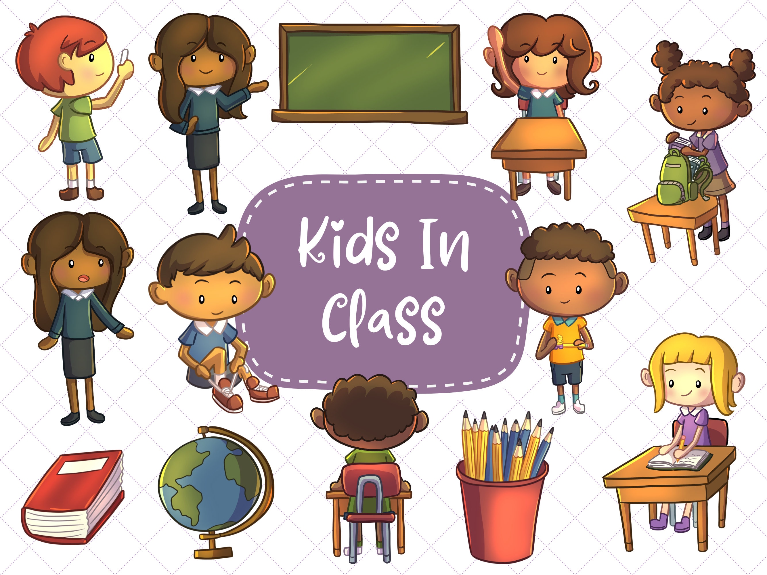 Kids in Class Clipart, Classroom Kids Clip Art, Back to School Clipart ...