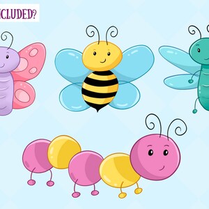 Cute Bugs Clip Art, Kawaii Bugs Clipart, Bugs and Flowers Clipart ...