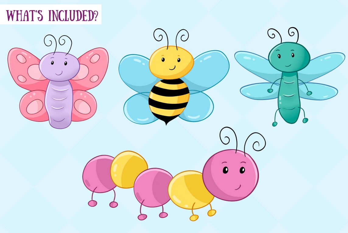 Cute Bugs Clip Art Kawaii Bugs Clipart Bugs and Flowers | Etsy Canada