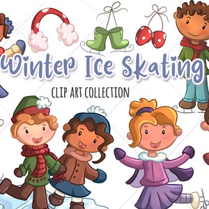 Cute Ice Skating Kids Clipart, Cute Winter Clip Art, Kawaii Skating ...