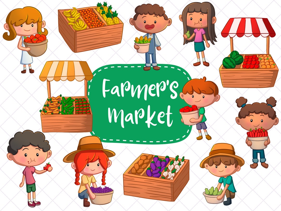 Cute Farmer's Market Clipart, Farmers Market Clip Art, Kawaii Fruits ...