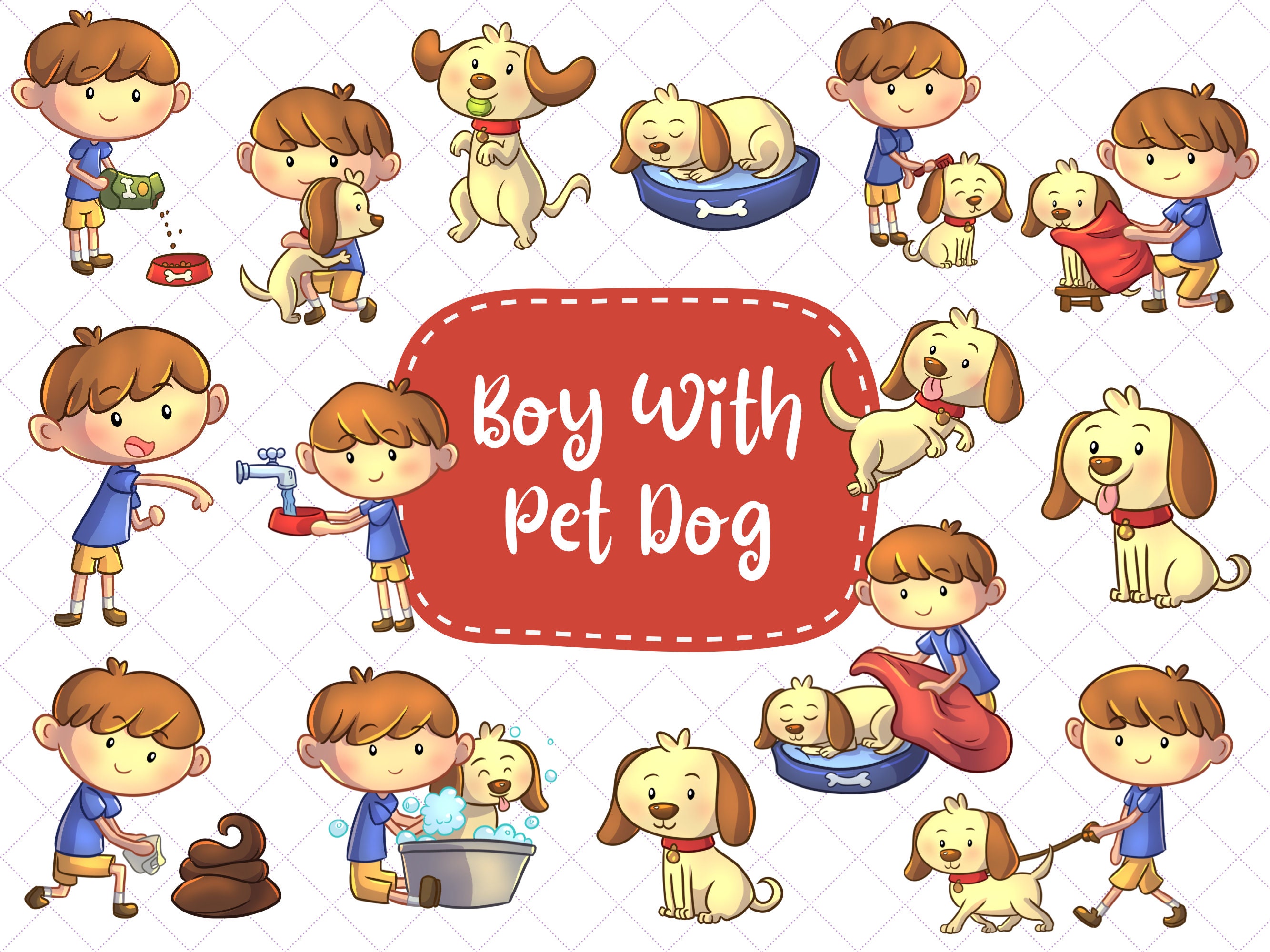 Boy With Pet Dog Clip Art, Cute Pets Clipart, Cute Kids and Pets ...