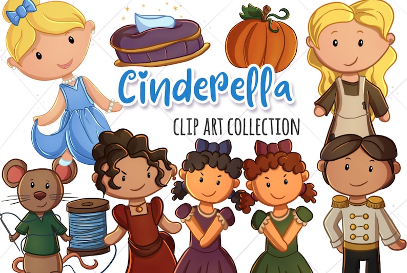 Cute Cinderella Fairy Tale Clip Art Set Storybook Illustrations Fairy ...