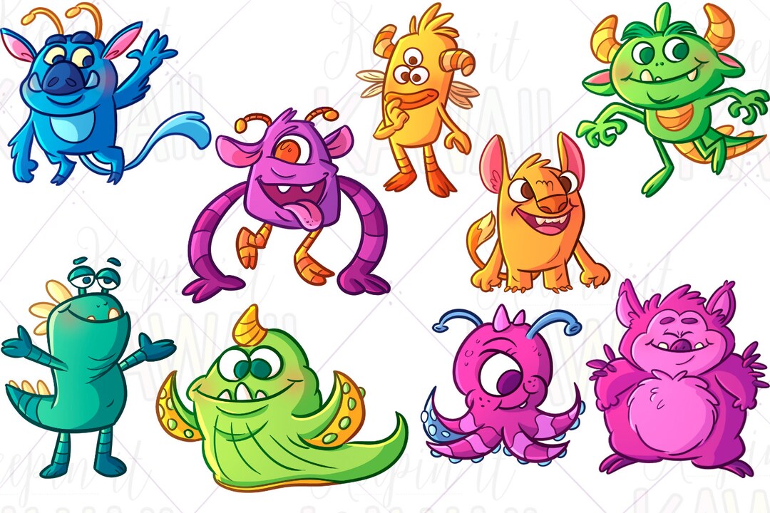 Cute Monsters Clip Art, Kawaii Monsters Clipart, Monster Party, Clip ...
