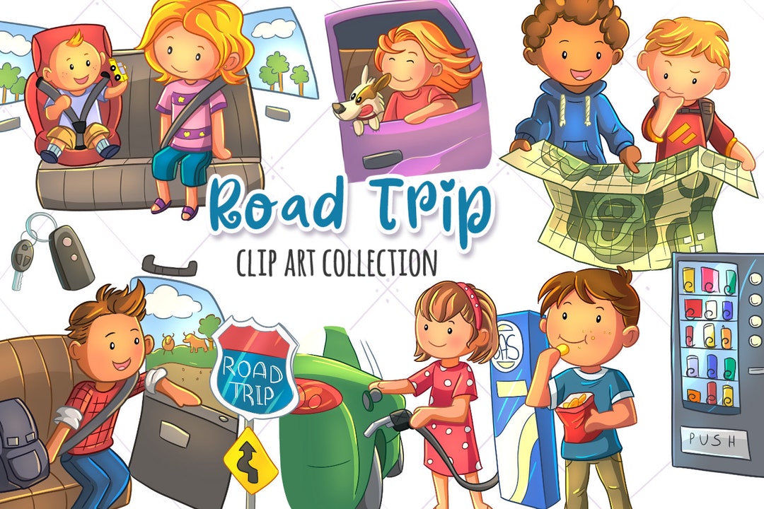 Road Trip Clip Art, Cute Car Travel Clipart, Vacation Clipart, Travel ...