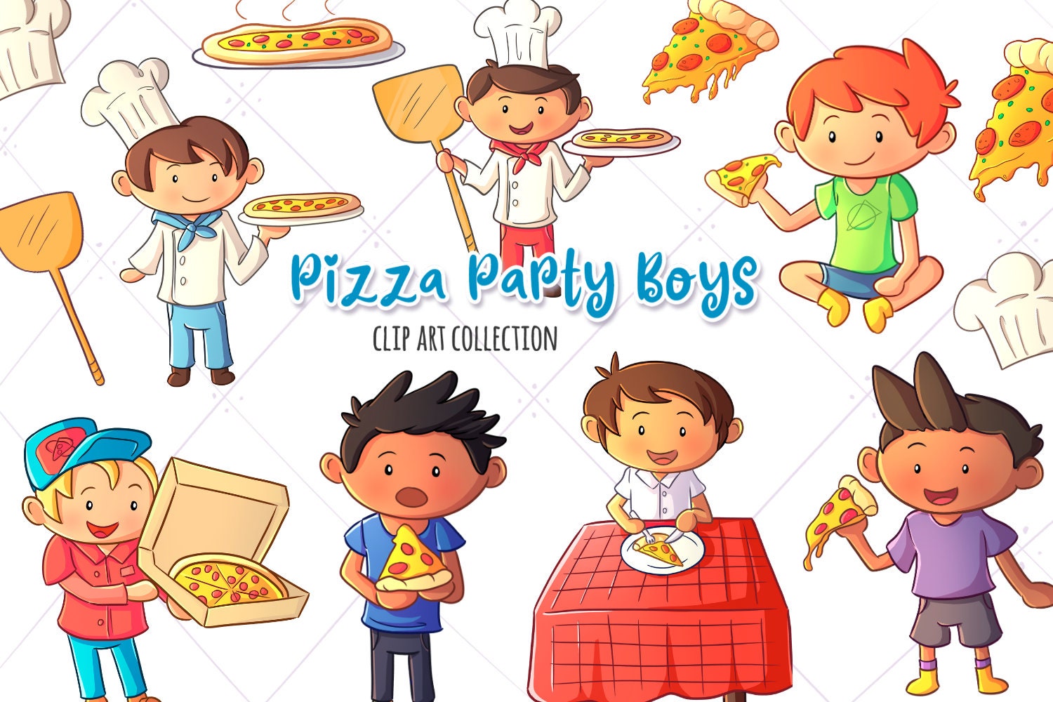 Pizza Party Clipart, Cute Pizza Party Boys Clip Art, Pizza Party ...