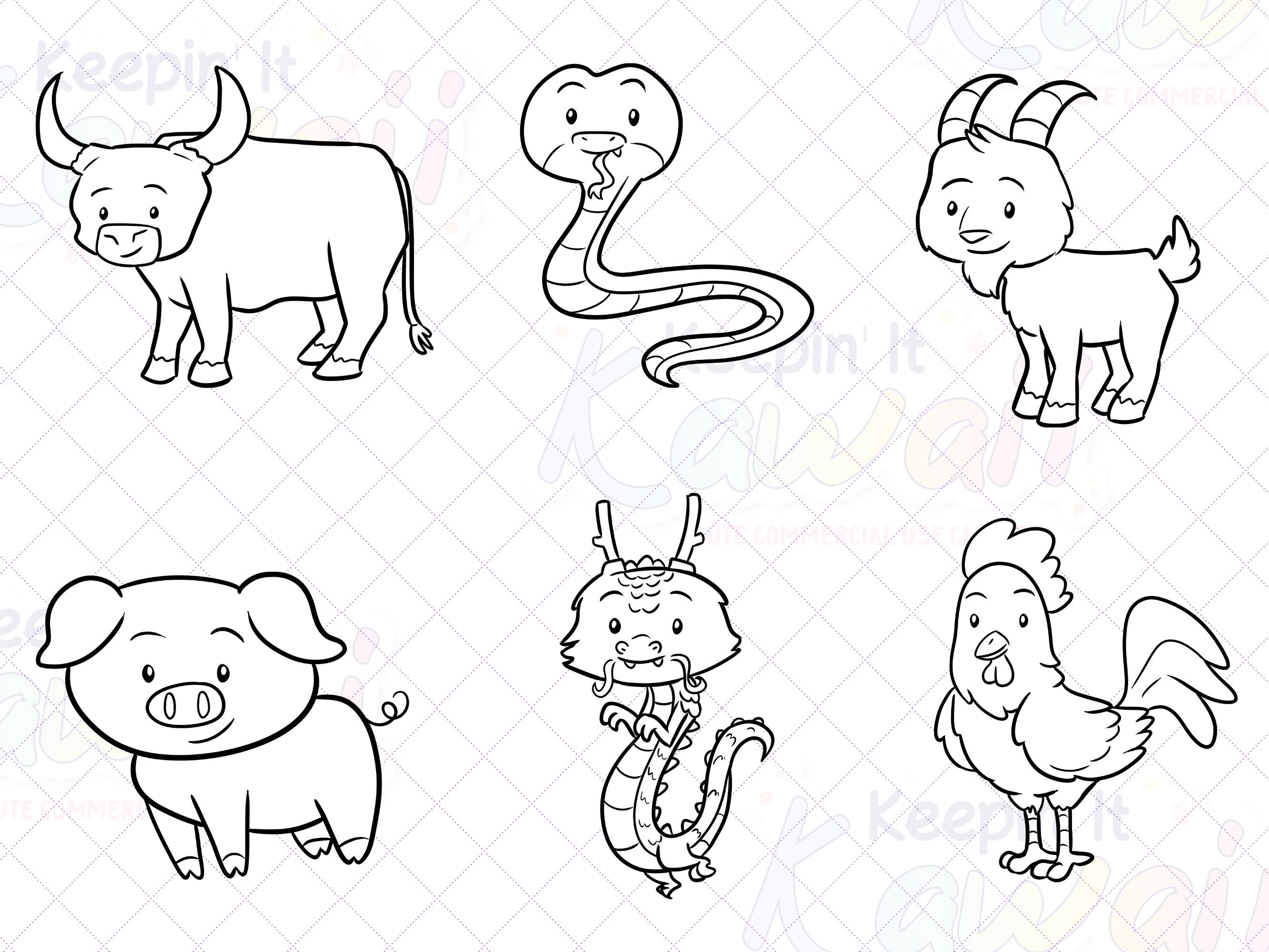 Cute Chinese Zodiac Animals Clip Art, Kawaii Zodiac Animals, Cute ...