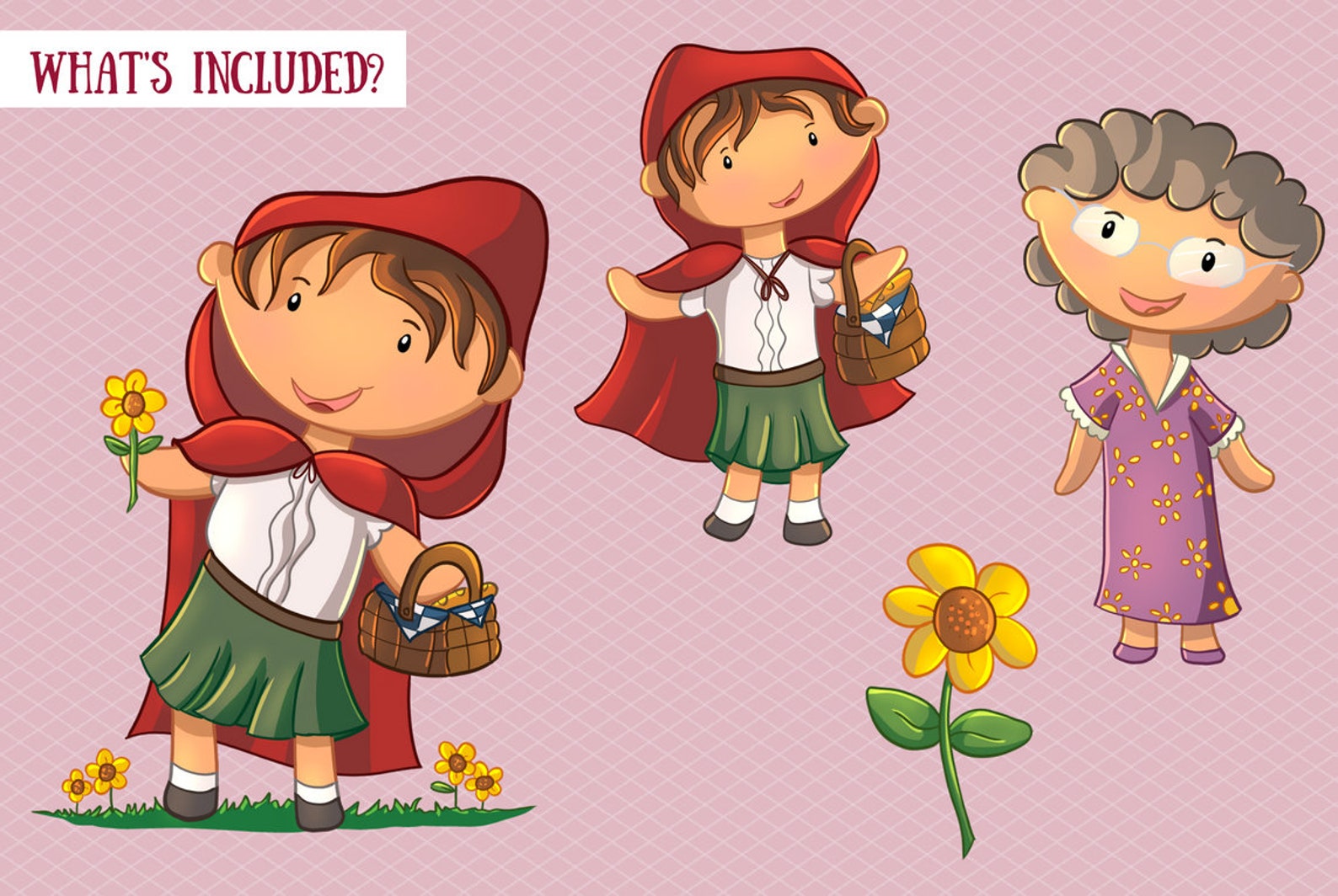 Cute Little Red Riding Hood Clip Art Big Bad Wolf Clipart - Etsy