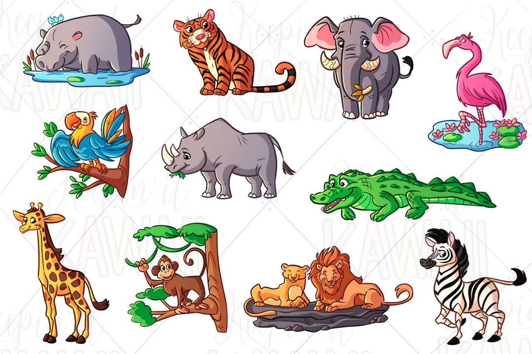 Zoo Animals Clip Art, Kawaii Zoo Animals, Animal Clip Art Bundle, Clip ...