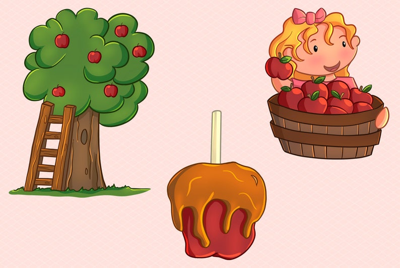 Apple Harvest Clip Art Collection Fall Apples Kids Picking - Etsy