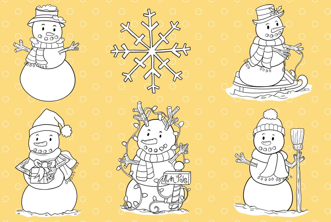 Winter Snowmen Black and White Collection, Cute Christmas Stamps ...