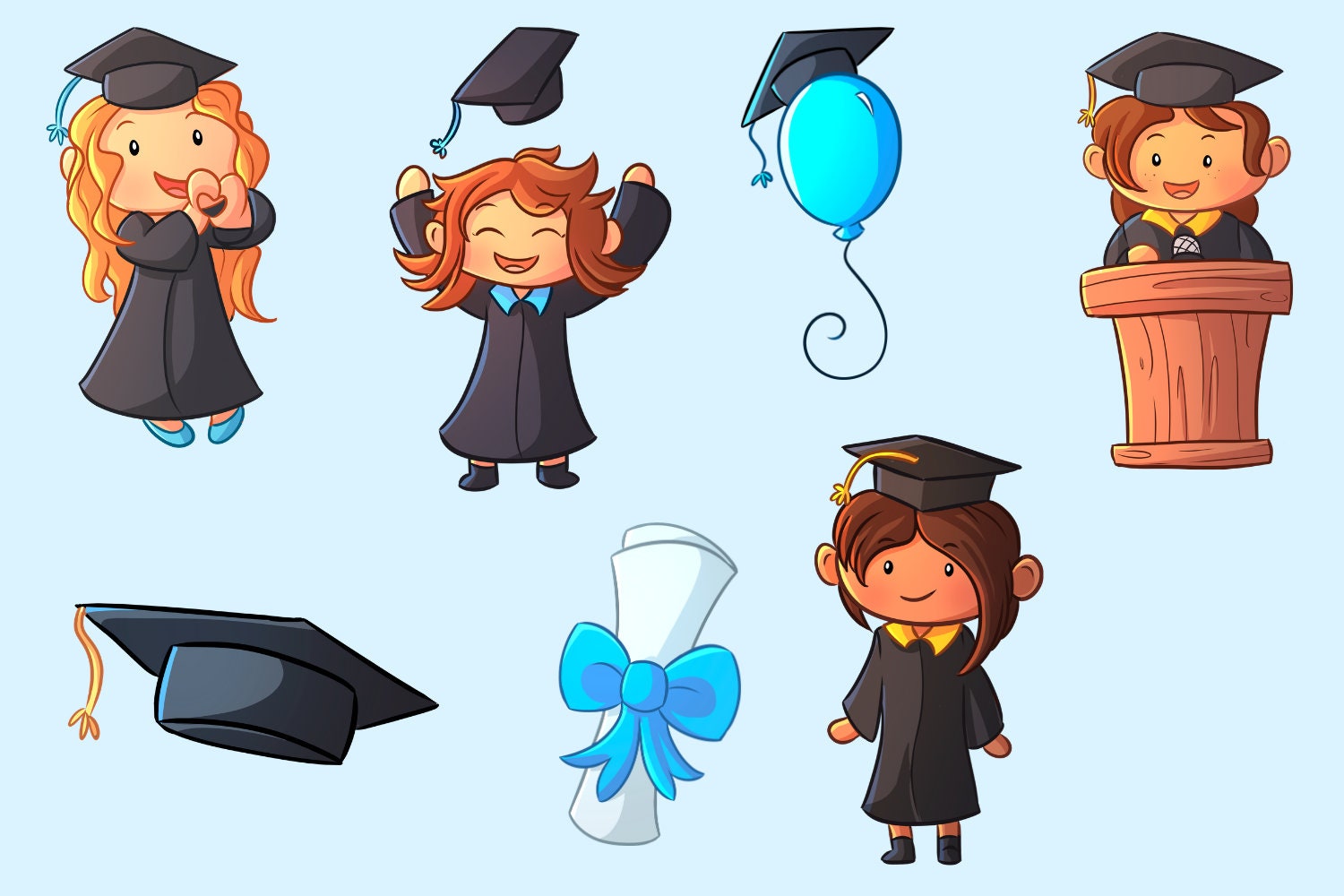 Cute Graduation Girls Clip Art Collection, Little Graduates Clipart ...