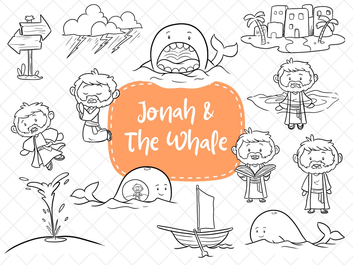 Jonah and the Whale Clipart, Bible Story Clip Art, Cute Christian ...