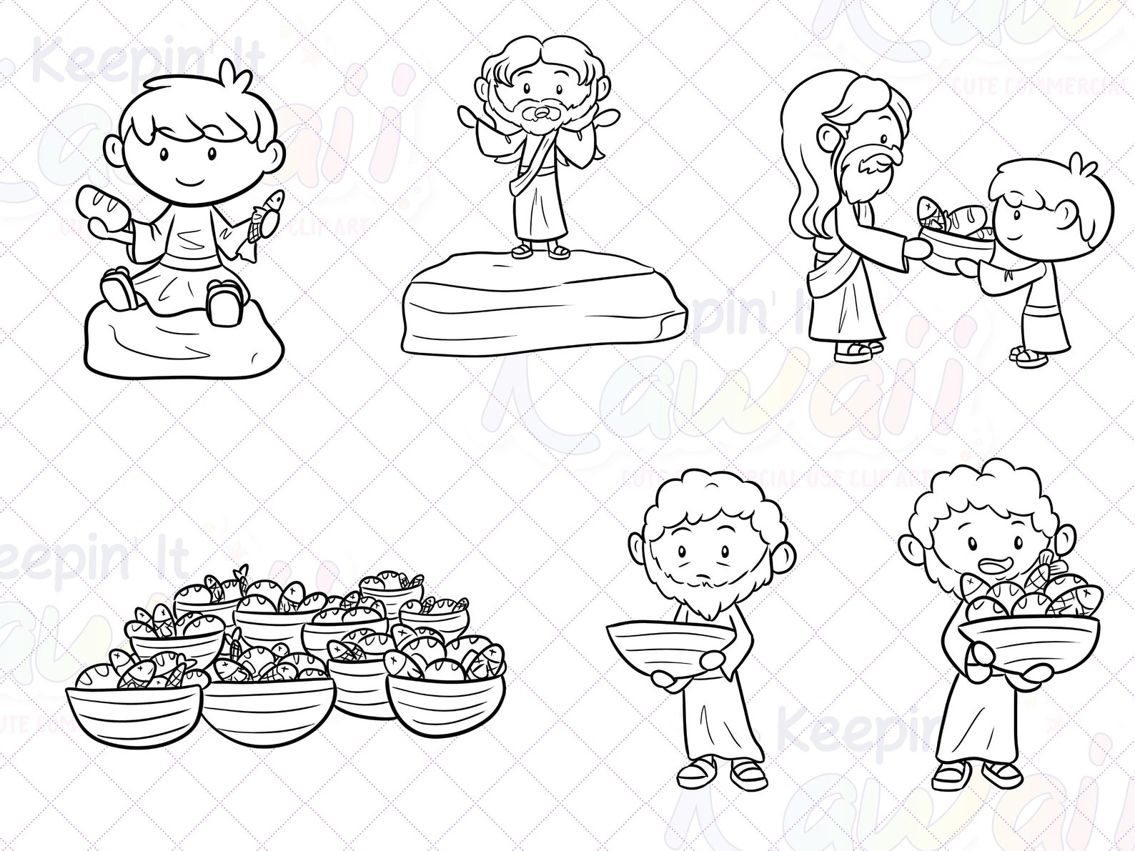 Jesus Feeds 5000 Bible Story Clipart, Bible Characters Clipart, Jesus ...