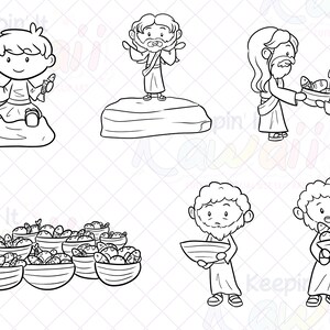 Jesus Feeds 5000 Bible Story Clipart, Bible Characters Clipart, Jesus ...