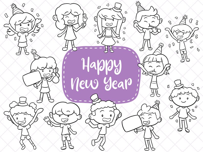 Happy New Year Kids Clip Art, Cute New Year's Eve Clipart, Cute Kids ...