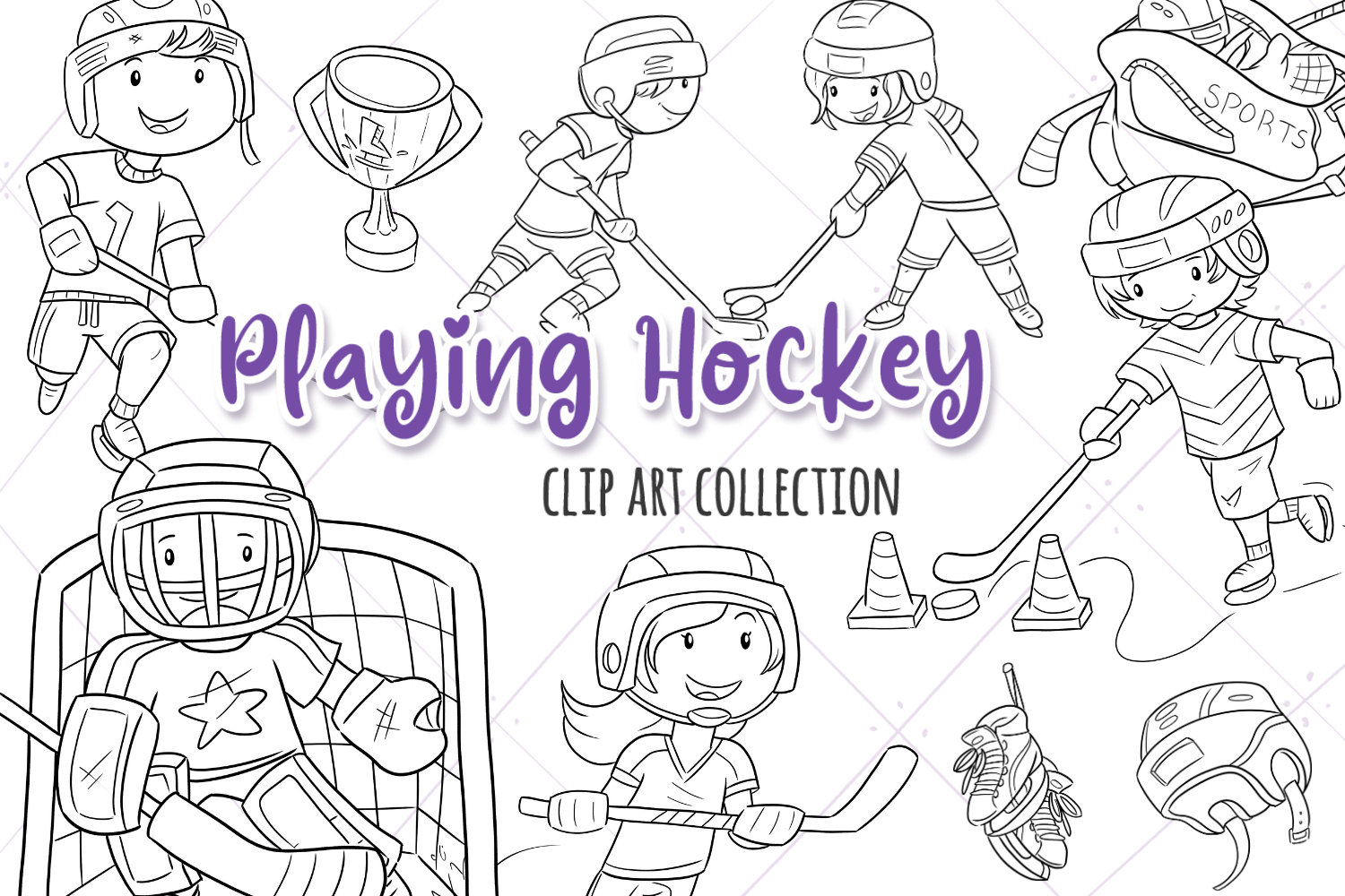 Digital Stamps Kids Playing Hockey Clip Art, Sports Clipart, Boys ...