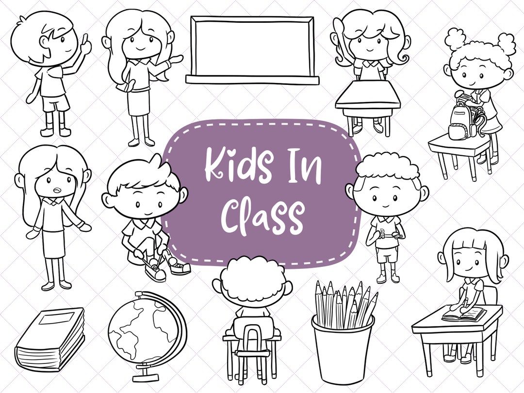 Kids in Class Clipart, Classroom Kids Clip Art, Back to School Clipart ...