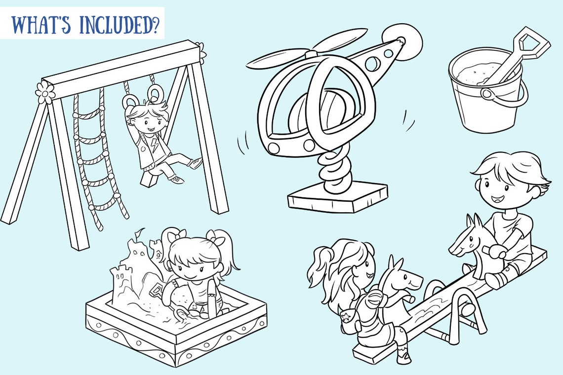 Playground Kids Digital Stamps Collection Kids Playing - Etsy