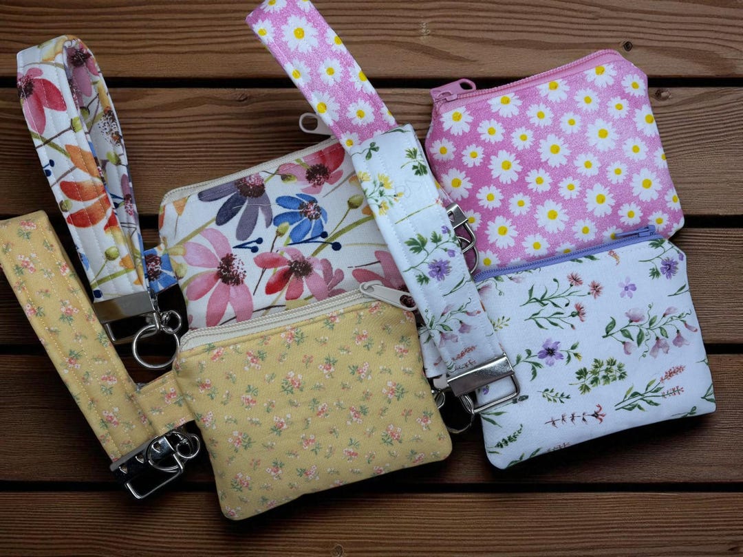 Keychain Wallet, Cotton Card Holder Coin Pouch With Floral Patterns - Etsy