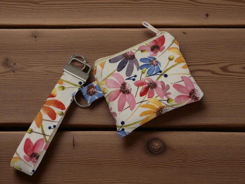 Keychain Wallet, Cotton Card Holder Coin Pouch With Floral Patterns - Etsy