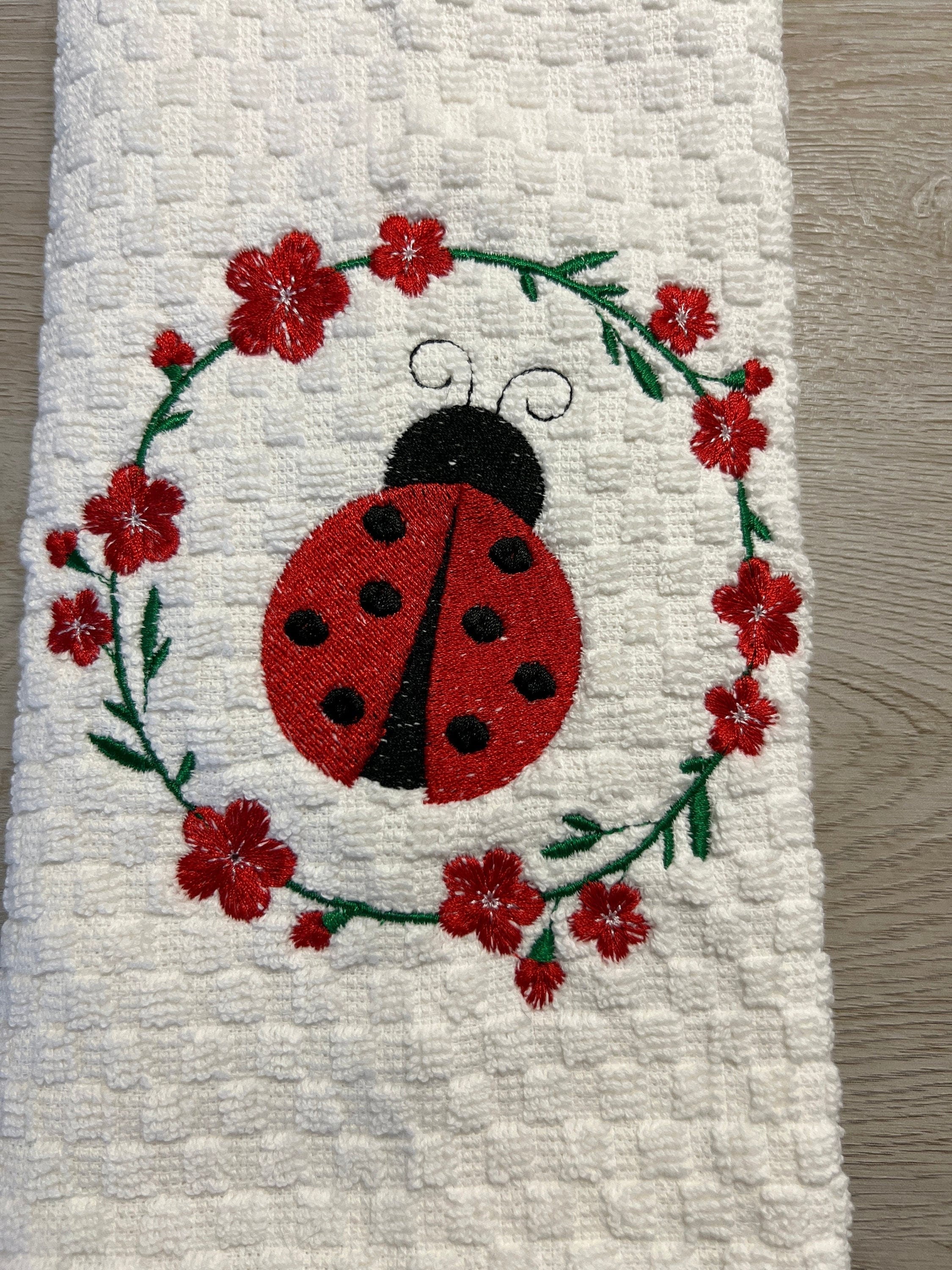 Ladybug Kitchen Towel, Embroidered Ladybug Tea Towel, Garden Kitchen ...