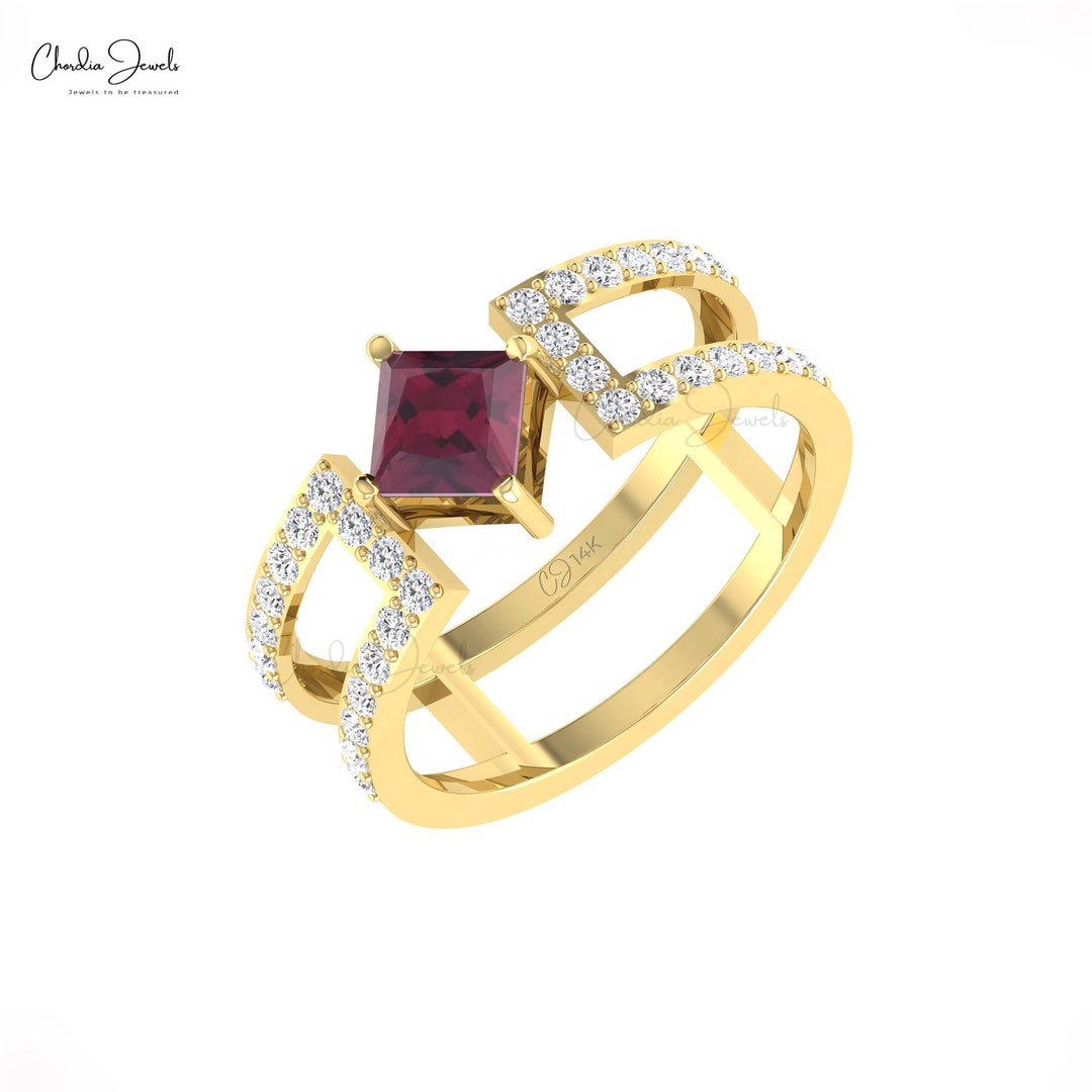 Parallel Split Shank Ring, Genuine Rhodolite Garnet Statement Ring, 14k ...