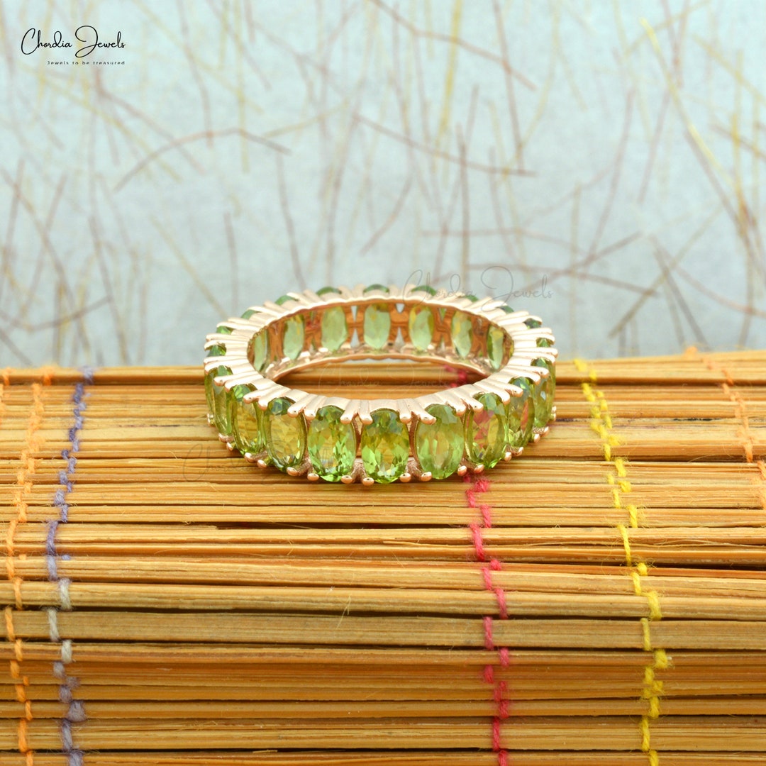 Solid 14k Rose Gold Full Eternity Peridot Ring, Natural Green Peridot ...