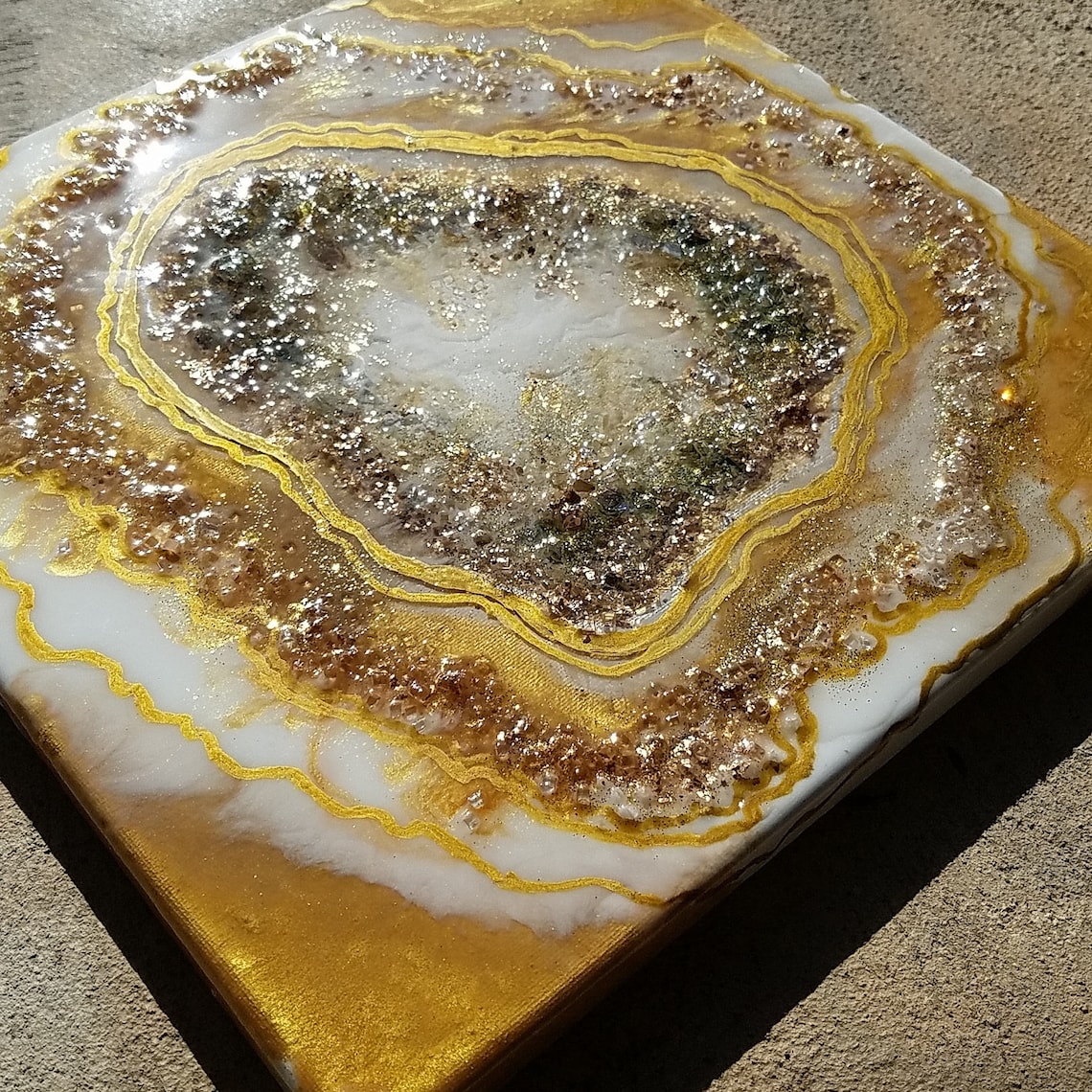 Golden Geode Collection, Original Mixed Media Resin Art, Gold Leaf ...
