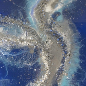 Cool It, Original Epoxy Resin Painting in Silver Blue With Crystals ...