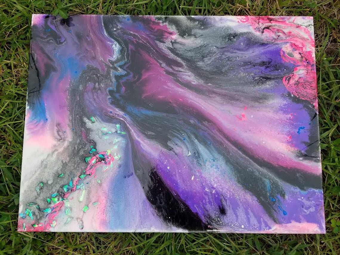 Mystical Pony, Original Resin Painting, Neon Pink, Purple Black, Blue ...
