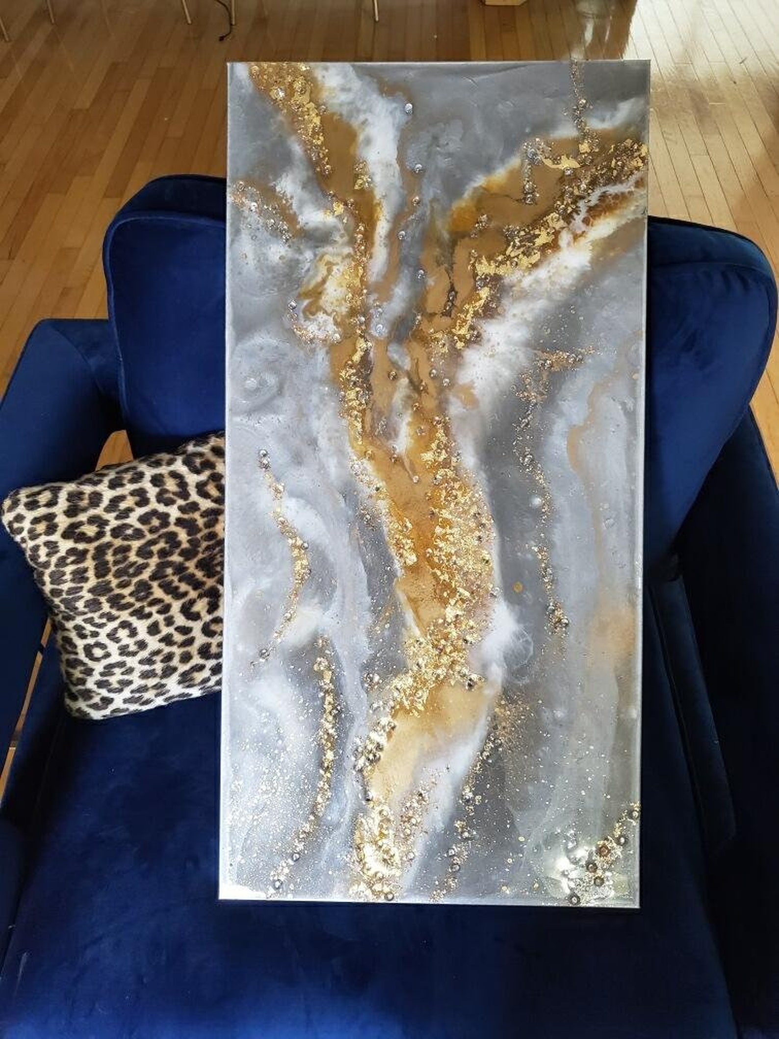 Hitting Gold,original Epoxy Resin Painting in Grey and Gold Leaf With ...