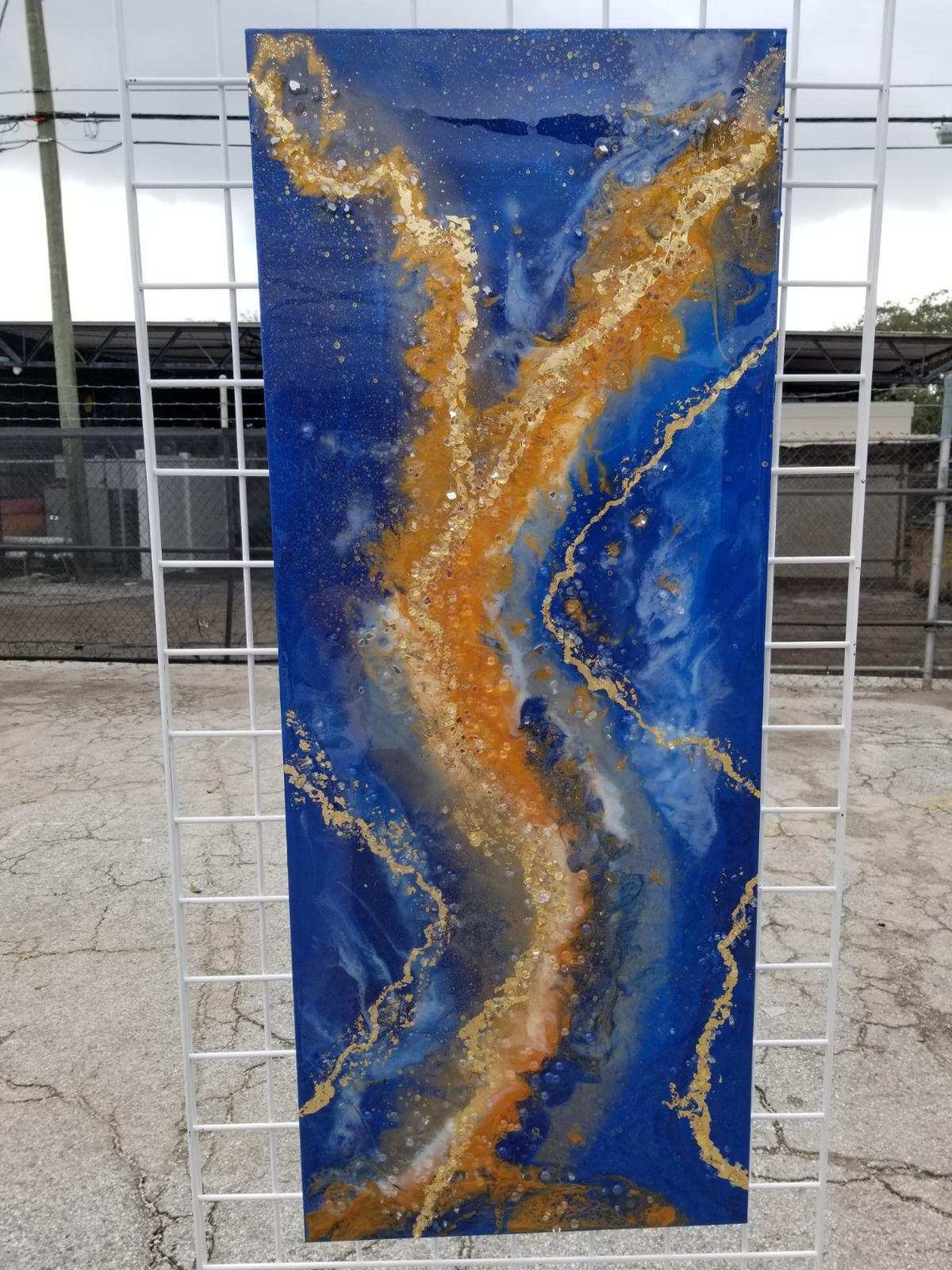 Set of 2 Large Blue and Gold Leaf Epoxy Resin Gold Leaf and Stone ...