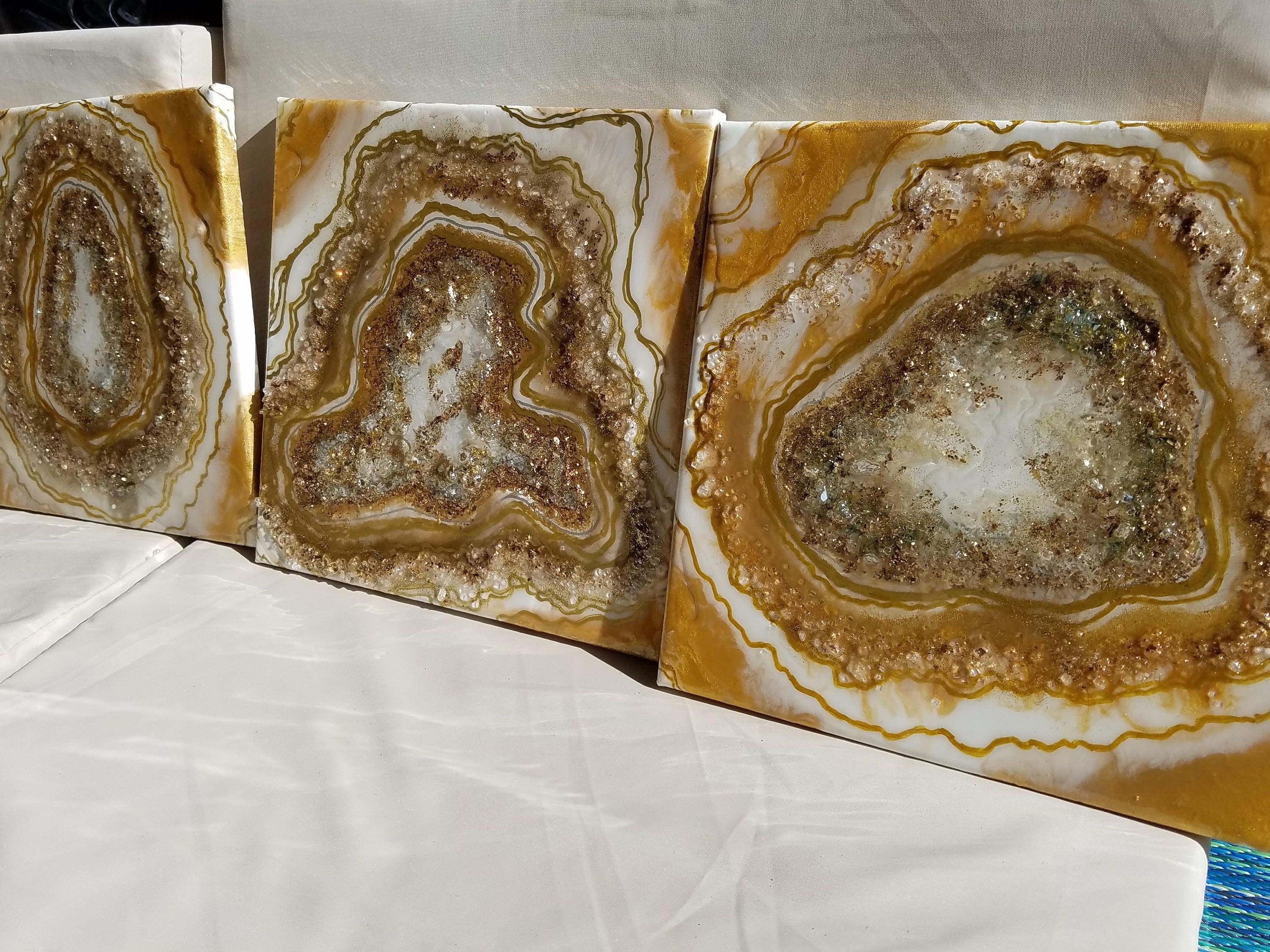 Golden Geode Collection, Original Mixed Media Resin Art, Gold Leaf ...