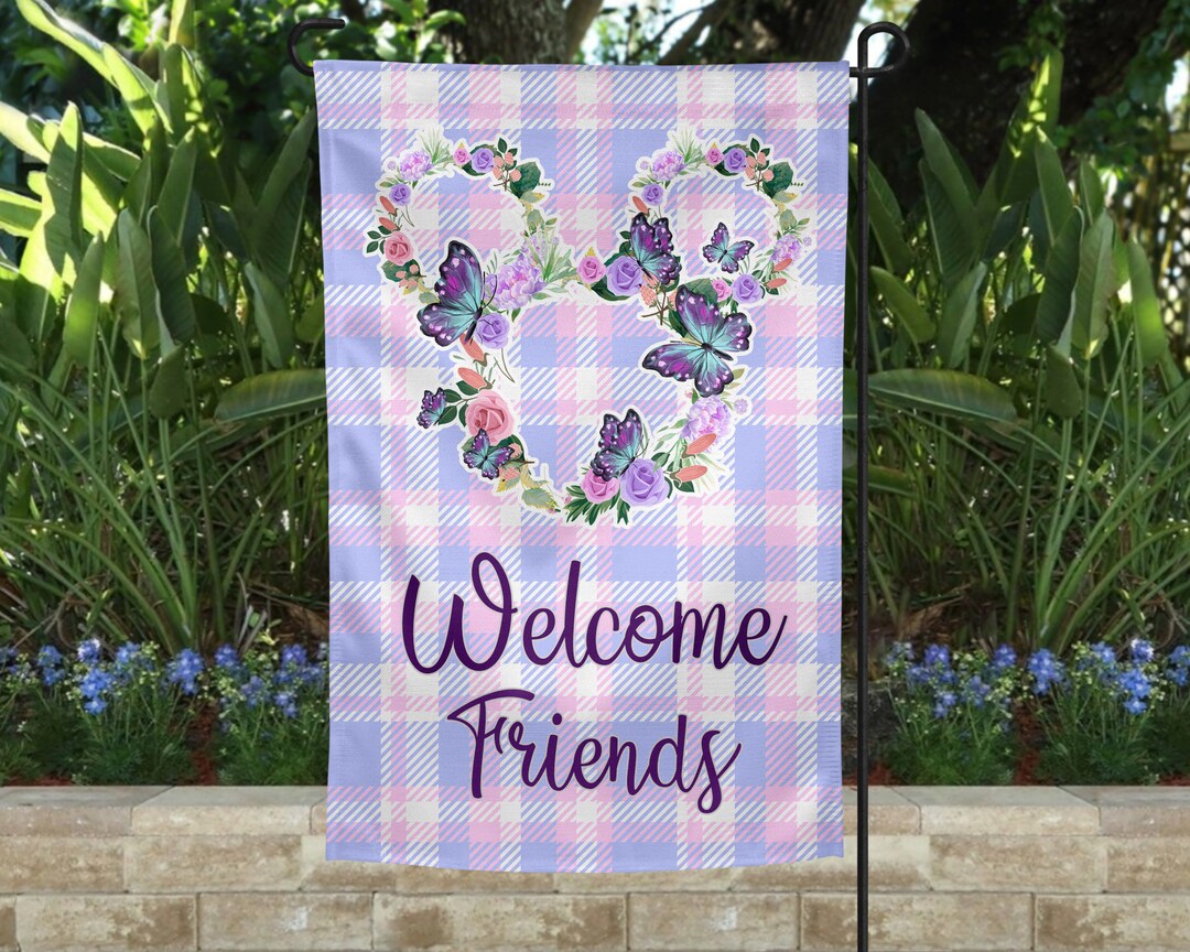 Disney Welcome Friends Garden Flag Floral, Floral Disney Garden Flag ...