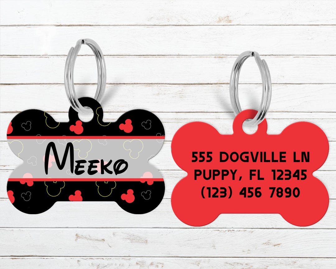 Red Mickey Pattern Disney Dog Tag, Personalized Pet Tag, Pet Id Tag for ...