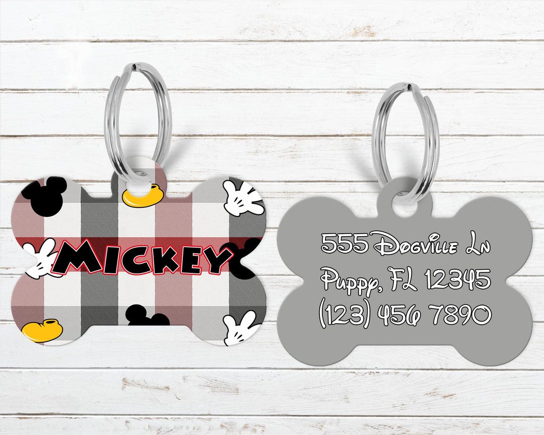 Mickey Plaid Pattern Disney Dog Tag, Personalized Pet Tag, Pet Id Tag ...