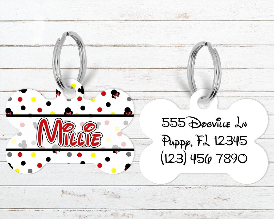 Mickey and Minnie Polka Dot Pattern Disney Dog Tag, Personalized Pet ...